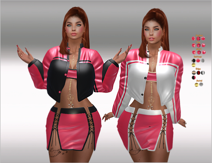 Second Life Marketplace - SET Leather-Jacket,Top,Skirt 19x pink Color ...