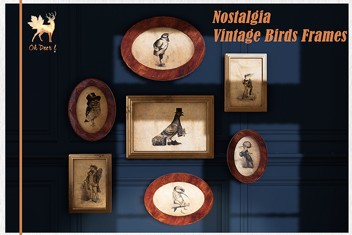 Second Life Marketplace - Oh Deer! Nostalgia: Vintage Birds Frames (boxed)