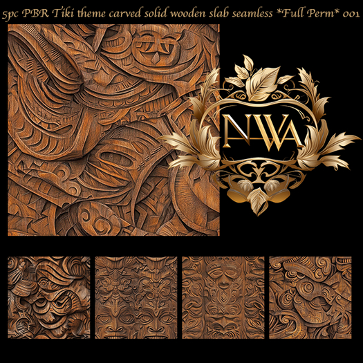 Second Life Marketplace - 5pc PBR Tiki theme carved solid wooden slab ...