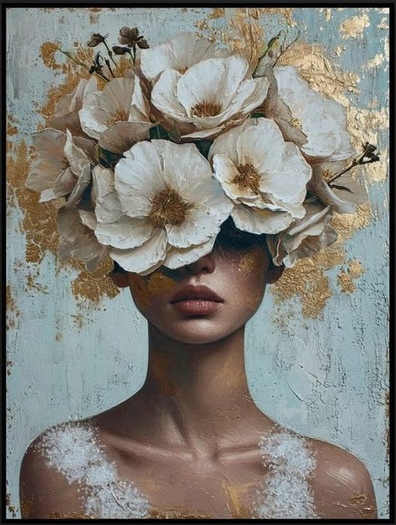 Second Life Marketplace - Golden Petal Woman Portrait Face Modern Wall Art.