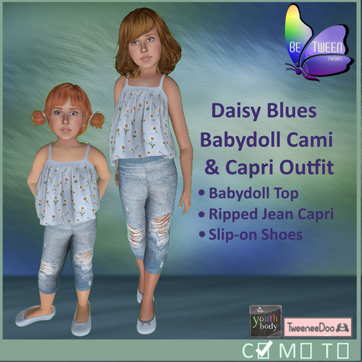 Second Life Marketplace - *BT* Daisy Blues Top & Capri Set - Boxed