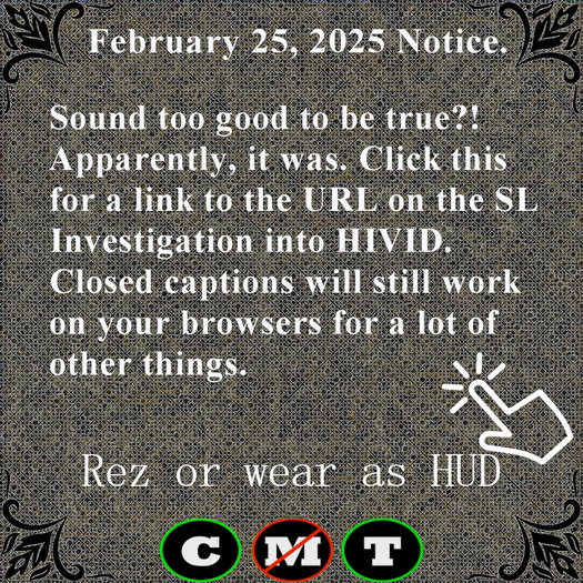 Second Life Marketplace - HI.VID. 2025-02-25 Notice Wear or Rez