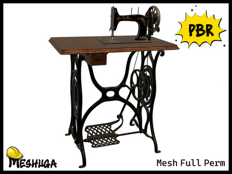 Second Life Marketplace - Meshuga PBR Antique Sewing Machine FULL PERM MESH