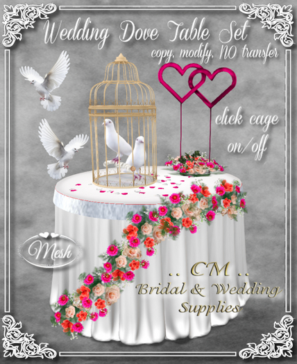 Second Life Marketplace - CM..Wedding Dove Table Set - Hot Pink