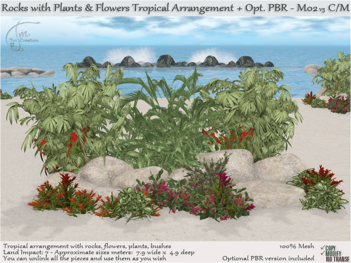 Second Life Marketplace - Tropical Flowers Plants & Rocks Arrangement ...