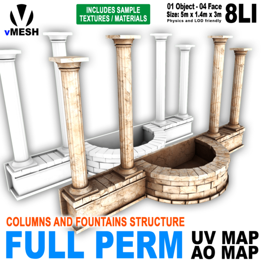 Second Life Marketplace - vMESH - Columns and Fountains Structure ...