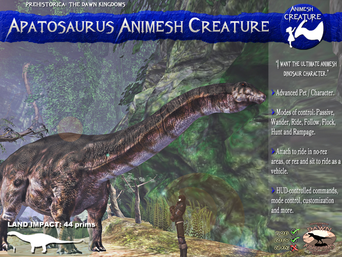Second Life Marketplace - APATOSAURUS ~ ANIMESH CREATURE ~ Rideable ...