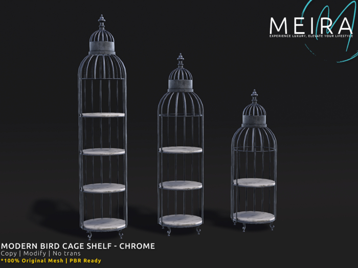 Second Life Marketplace - Meira Modern Bird Cage Shelf - Chrome