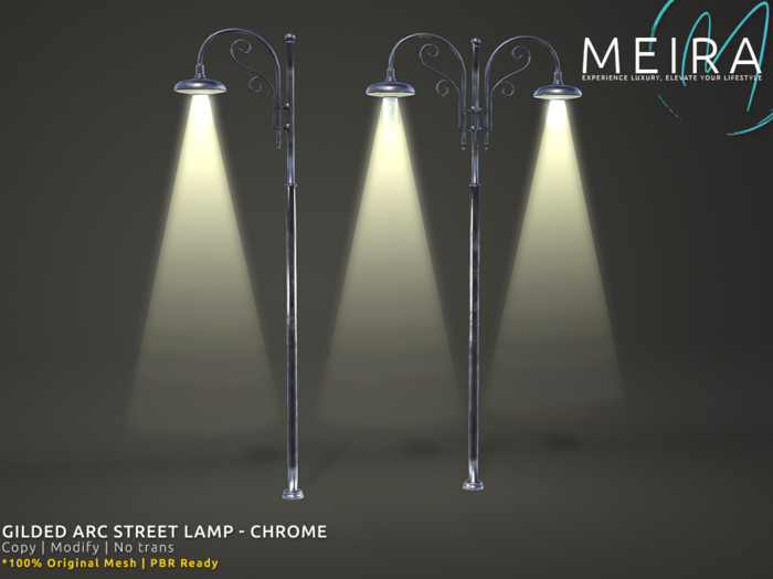 Second Life Marketplace - Meira Gilded Arc Street Lamp - Chrome