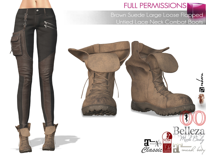 Second Life Marketplace - Full Perm Hiking Combat Boots - Brown Leather ...