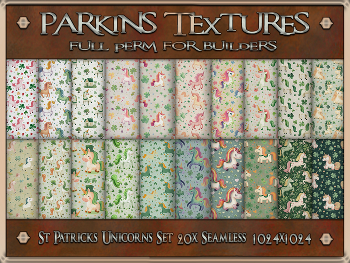 Second Life Marketplace - Parkins Textures - St Patrick Unicorns Set ...