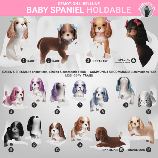 Second Life Marketplace - SEmotion Libellune Baby Spaniel Holdable RARE 01