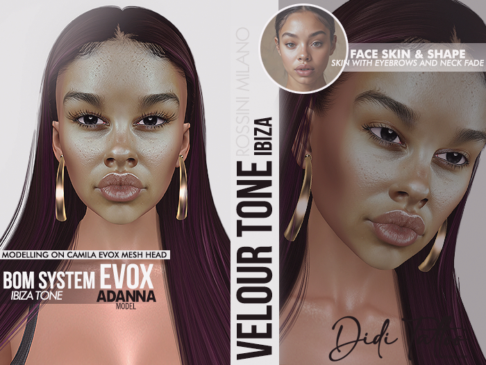 Second Life Marketplace - ADANNA Face Skin-IBIZA Tone + Shape (DIDI TATTOO)