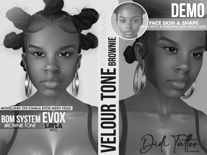 Second Life Marketplace - DEMO//LAYLA Face Skin-BROWNIE Tone + Shape ...