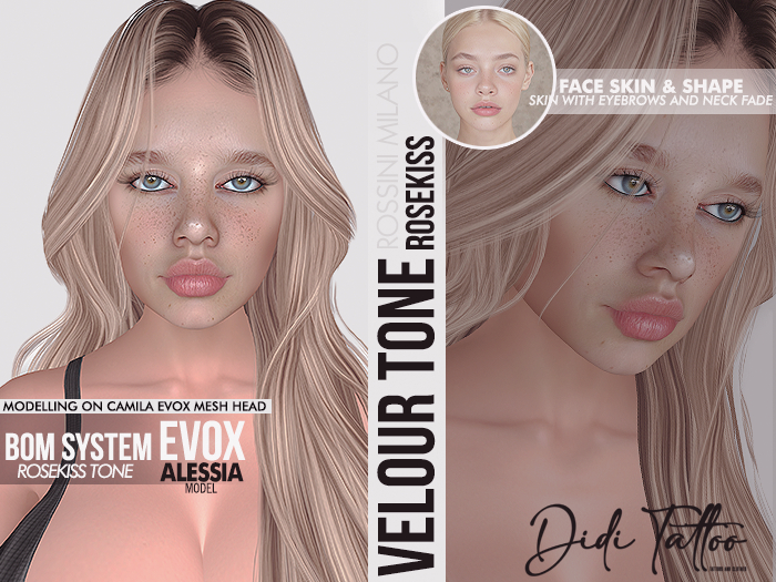 Second Life Marketplace - ALESSIA Face Skin-ROSEKISS Tone + Shape (DIDI ...