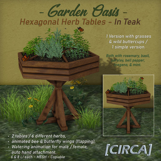 Second Life Marketplace - [CIRCA] - "Garden Oasis" Hexagonal Herb Table ...