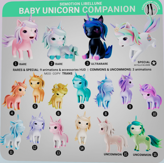 Second Life Marketplace - SEmotion Libellune Baby Unicorn Companion ...