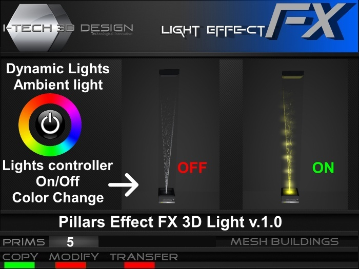 Second Life Marketplace - [I-T3D] Pillars Effect FX 3D Light v.1.0