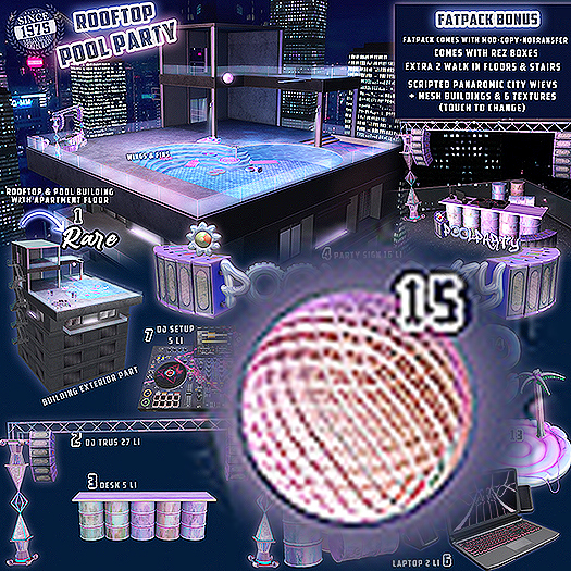 Second Life Marketplace - 15.[Since1975] Rooftop Pool - Disco Ball