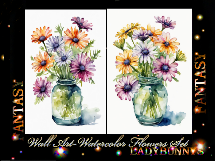 Second Life Marketplace - Wall Art-Watercolor Flowers Set-full perm art