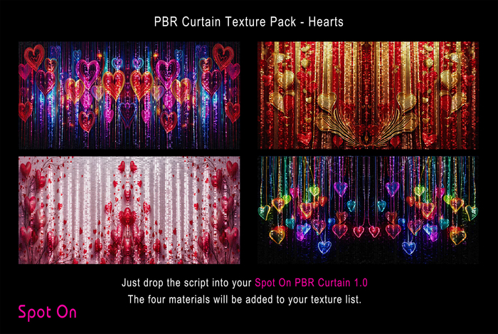 Second Life Marketplace - Spot On PBR Curtain Texture Pack - Hearts