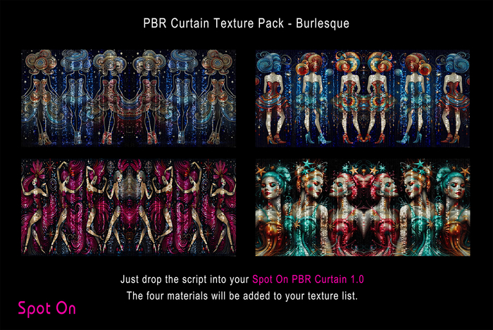 Second Life Marketplace - Spot On PBR Curtain Texture Pack - Burlesque
