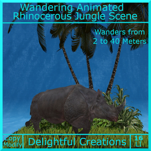 Second Life Marketplace - Wandering Animated Rhinoceros & Jungle Scene