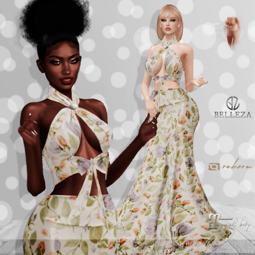 Second Life Marketplace - Qamar Dress Floral Green: Belleza Gen.x ...