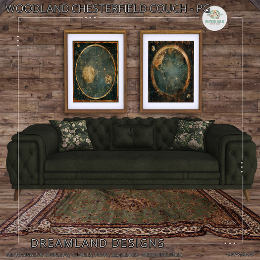Second Life Marketplace - DD Woodland Chesterfield Couch Set-PG