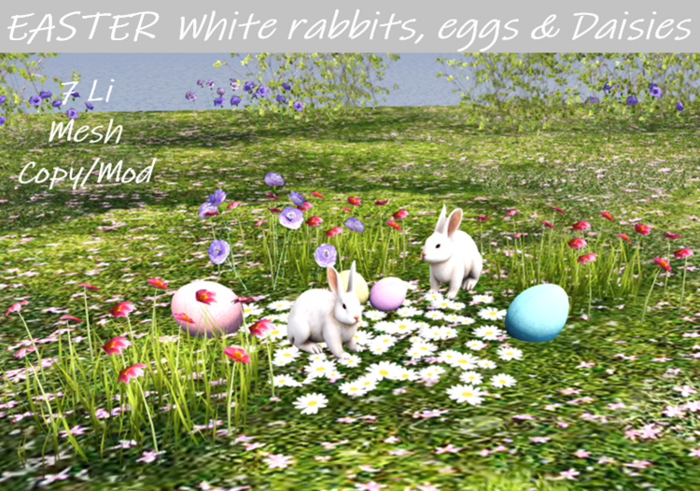 Second Life Marketplace - PS - EASTER - White rabbits, eggs & daisies