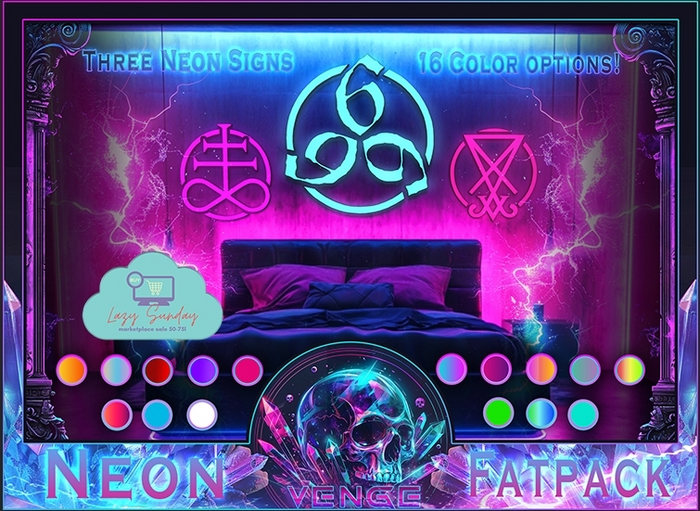 Second Life Marketplace - VENGE - 'Sinister Triad' Neon Sign Fatpack
