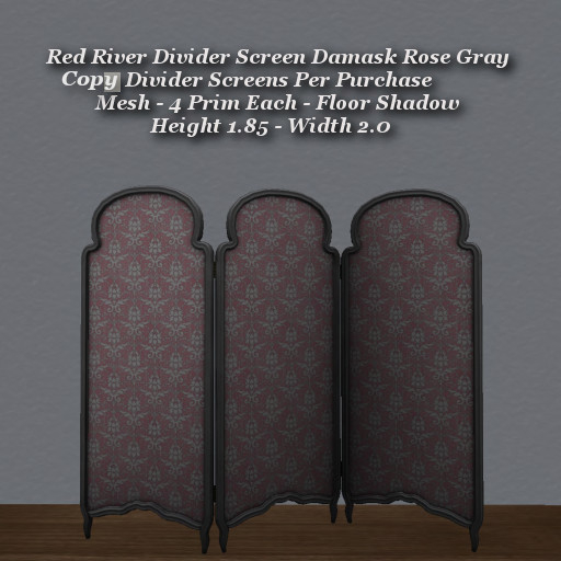Second Life Marketplace - Red River Divider Screen Damask Rose Gray1