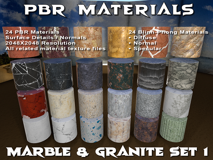 Second Life Marketplace - PBR Materials: Marble & Granite Set 1 - Box
