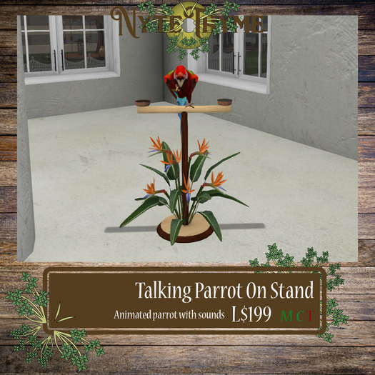 Second Life Marketplace - -Nytethyme- Talking Parrot On Stand BOX