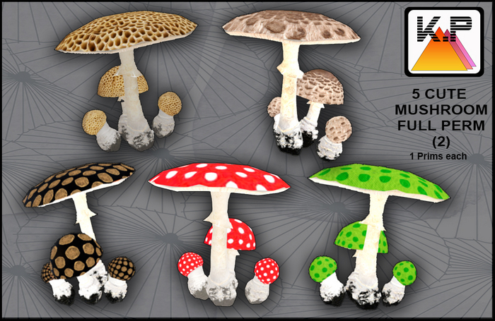 Second Life Marketplace - 5 Cute Mushrooms Full Perm (2)