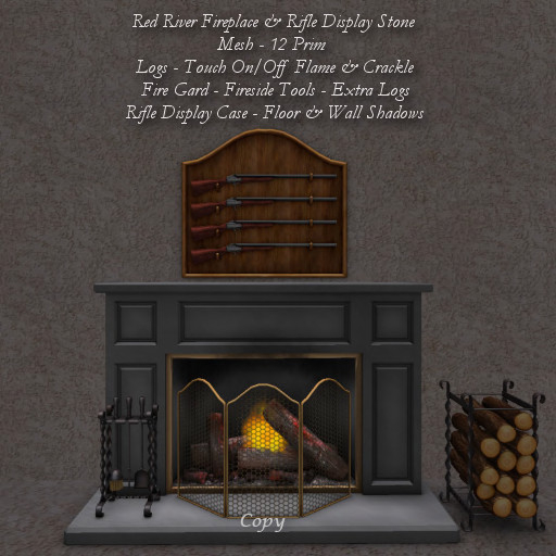 Second Life Marketplace - Red River Fireplace & Rifle Display Stone1