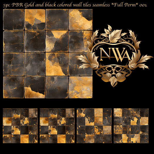 Second Life Marketplace - 5pc PBR Gold and black colored wall tiles ...