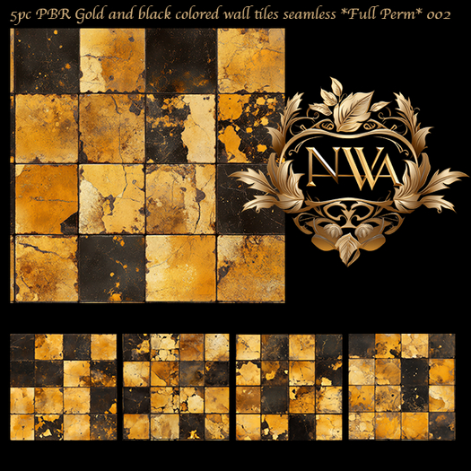 Second Life Marketplace - 5pc PBR Gold and black colored wall tiles ...