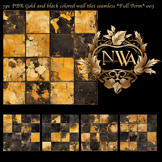 Second Life Marketplace - 5pc PBR Gold and black colored wall tiles ...