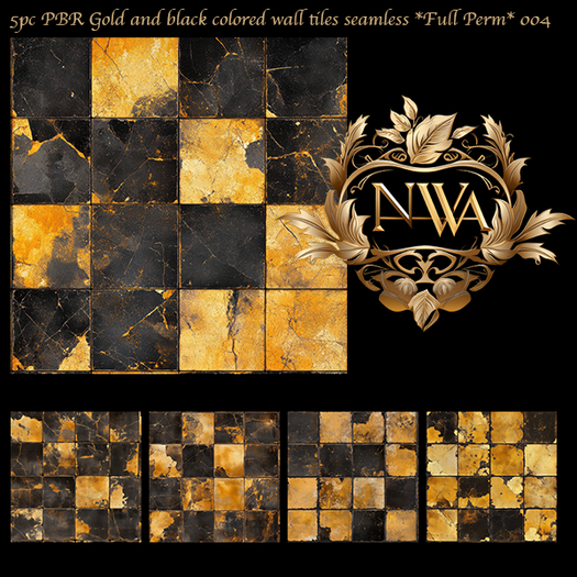 Second Life Marketplace - 5pc PBR Gold and black colored wall tiles ...