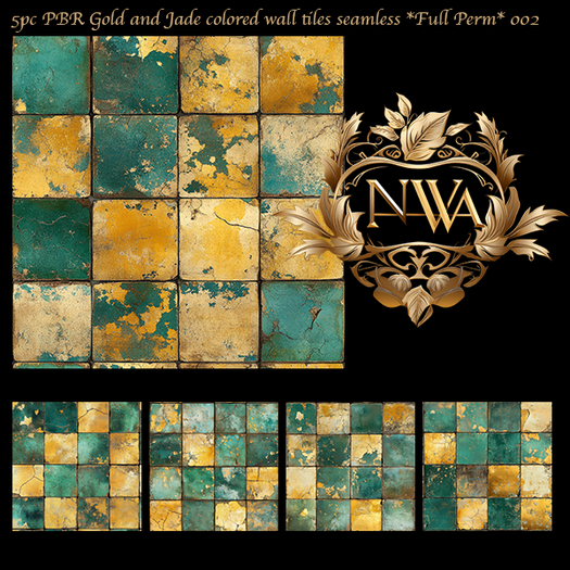 Second Life Marketplace - 5pc PBR Gold and Jade colored wall tiles ...