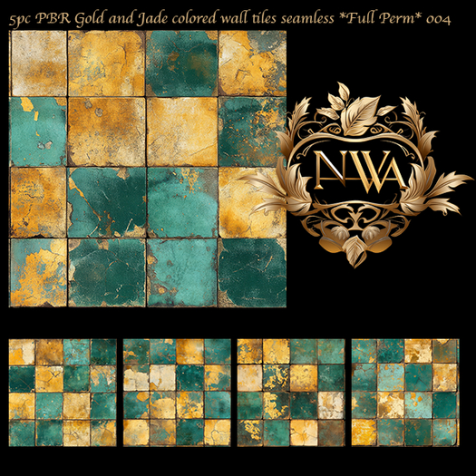Second Life Marketplace - 5pc PBR Gold and Jade colored wall tiles ...