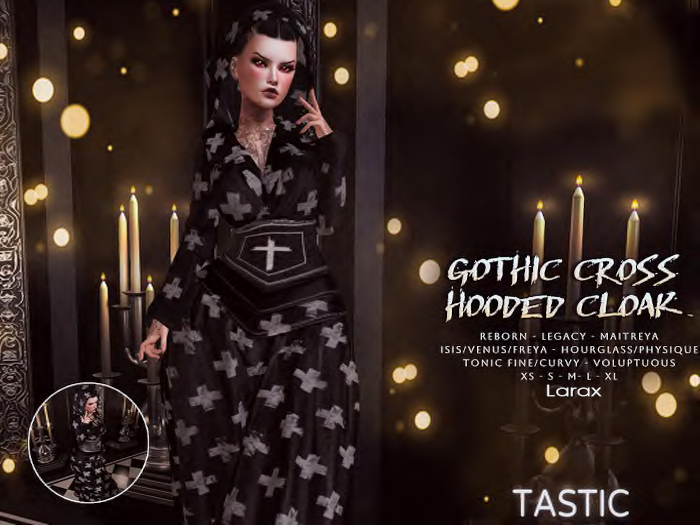 Second Life Marketplace - Tastic-Gothic Cross Hooded Cloak Larax Updated!