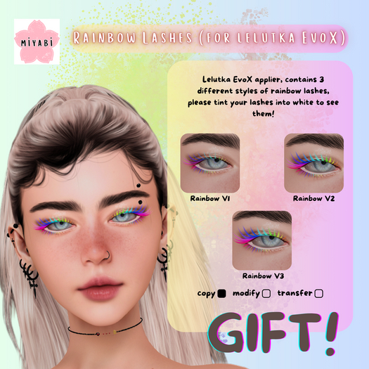 Second Life Marketplace - Miyabi - Rainbow Lashes (Lelutka EvoX) GIFT