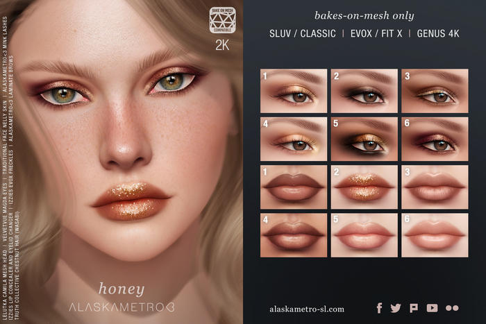 Second Life Marketplace - "Honey" 2K BOM makeup | EvoX | SLUV | Genus 4K