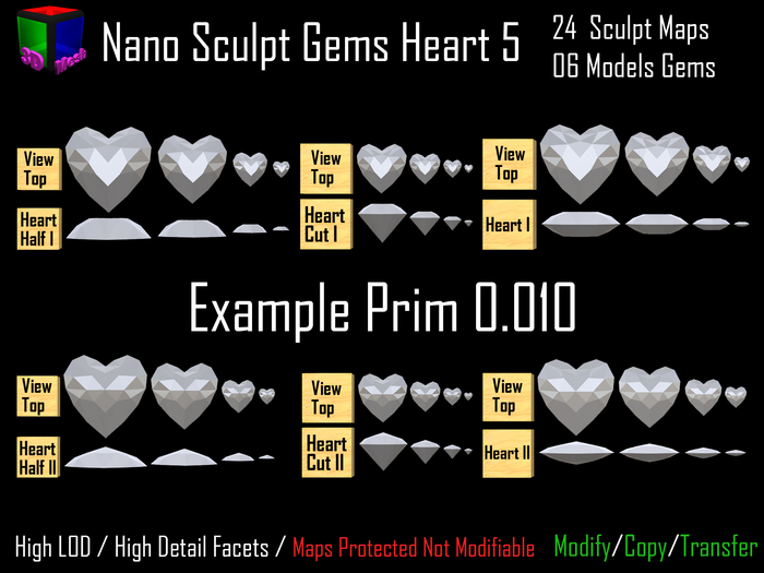 Second Life Marketplace - *3DM* Nano Sculpt Gems Heart 5 - 24 Sculpt Maps