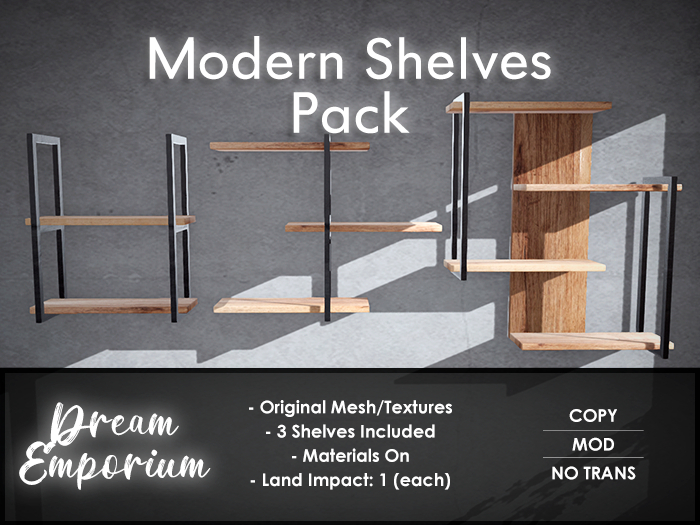 Second Life Marketplace - [Dream Emporium] Modern Shelves Pack