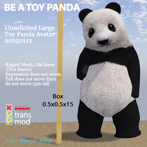 Second Life Marketplace - (g.) Unsolicited Large Toy Panda Avatar 20250330