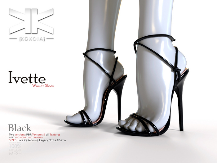Second Life Marketplace - Ivette :: Woman Shoes :: Black :: {kokoia}