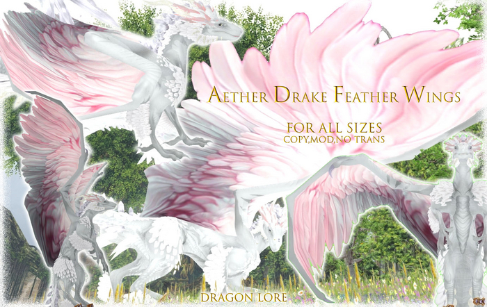 Second Life Marketplace - .DL. Aether Drake Feather Wings (BOX, WEAR ME)